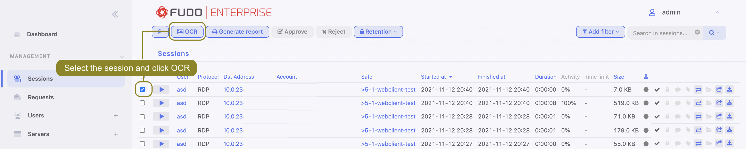 OCR processing sessions — Fudo Enterprise 5.5 - System Documentation