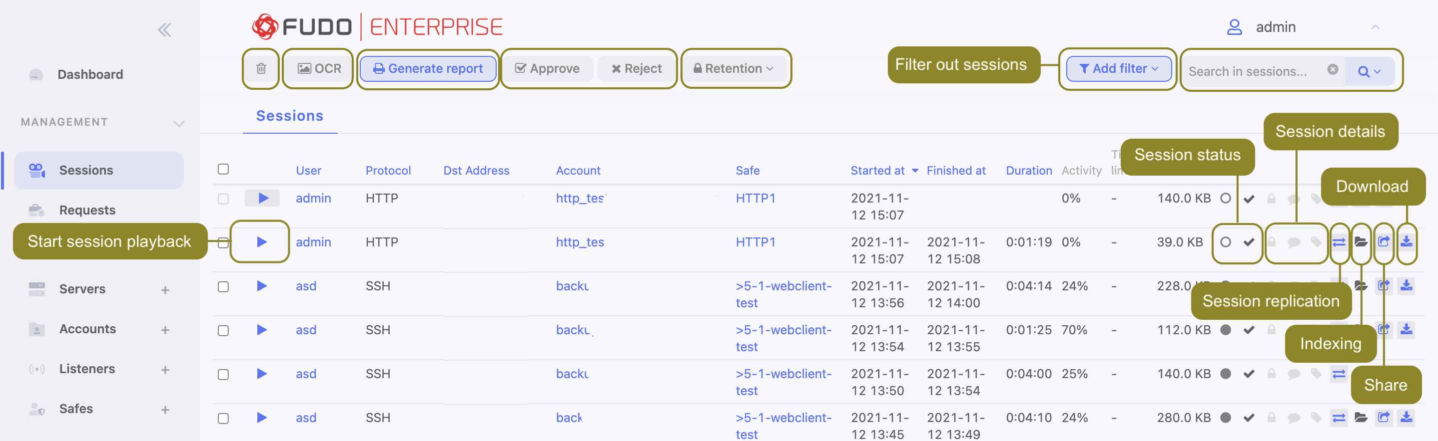 Sessions — Fudo Enterprise 5.5 - System Documentation