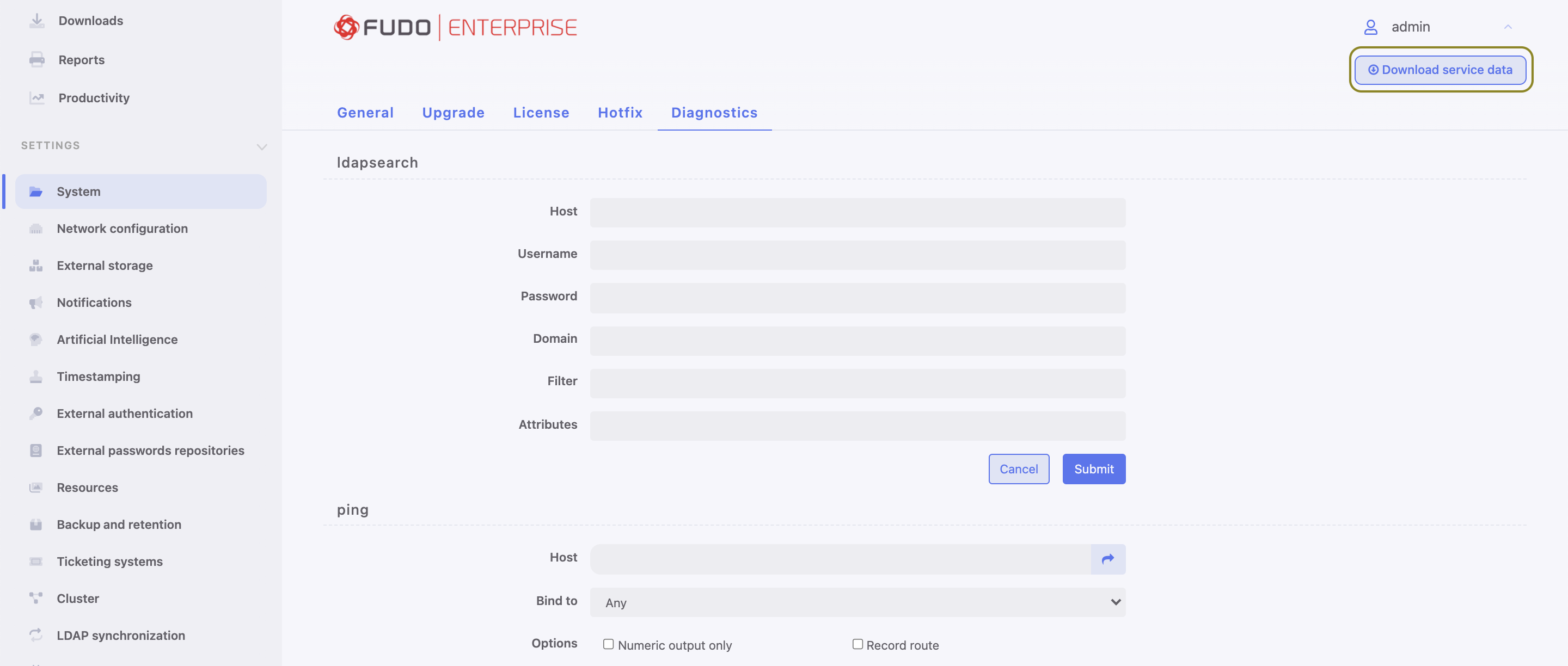 Diagnostics — Fudo Enterprise 5.5 - System Documentation