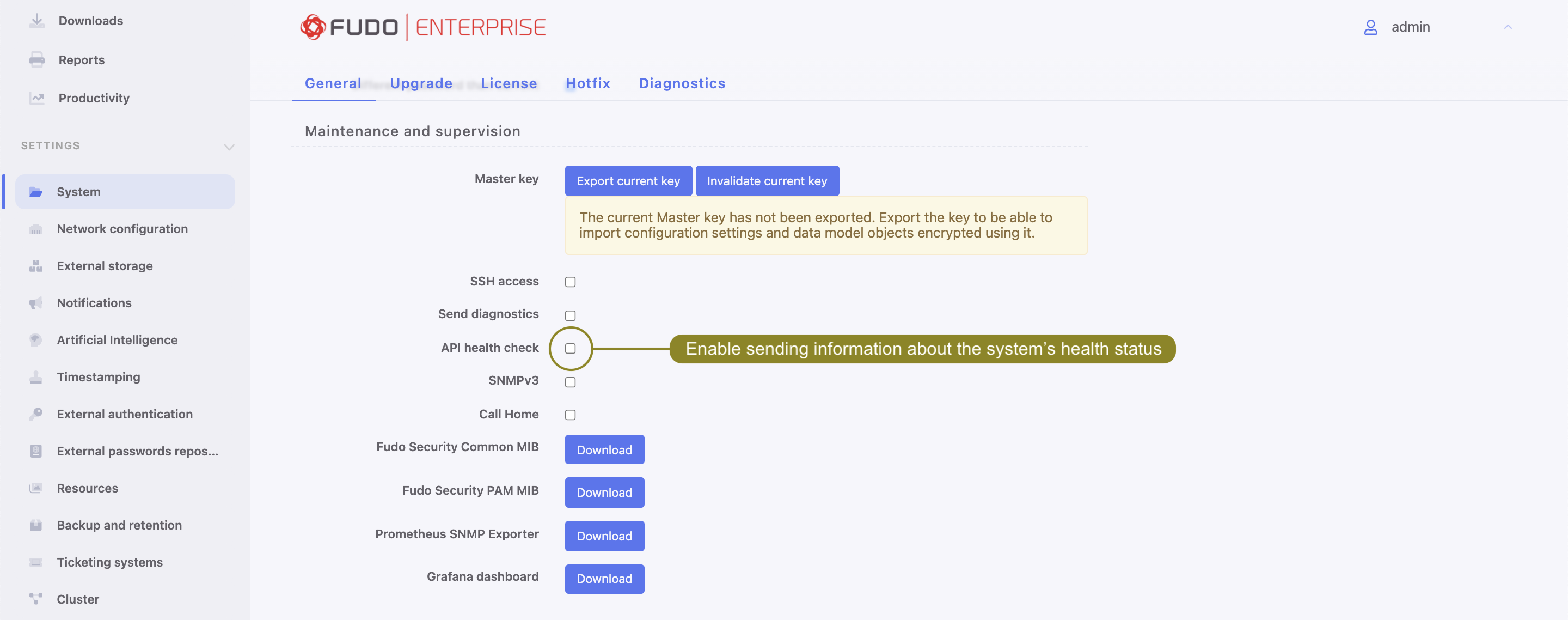 Health Check — Fudo Enterprise 5.5 - System Documentation