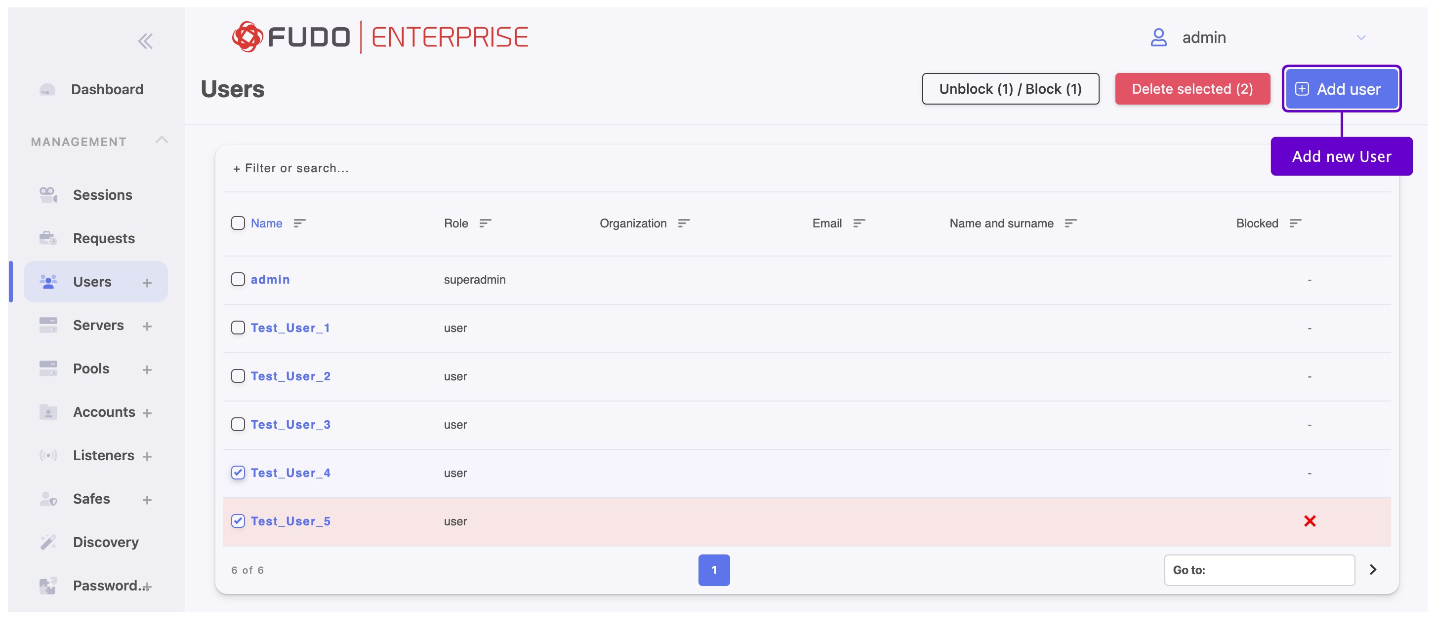 Creating a user — Fudo Enterprise 5.5 - System Documentation