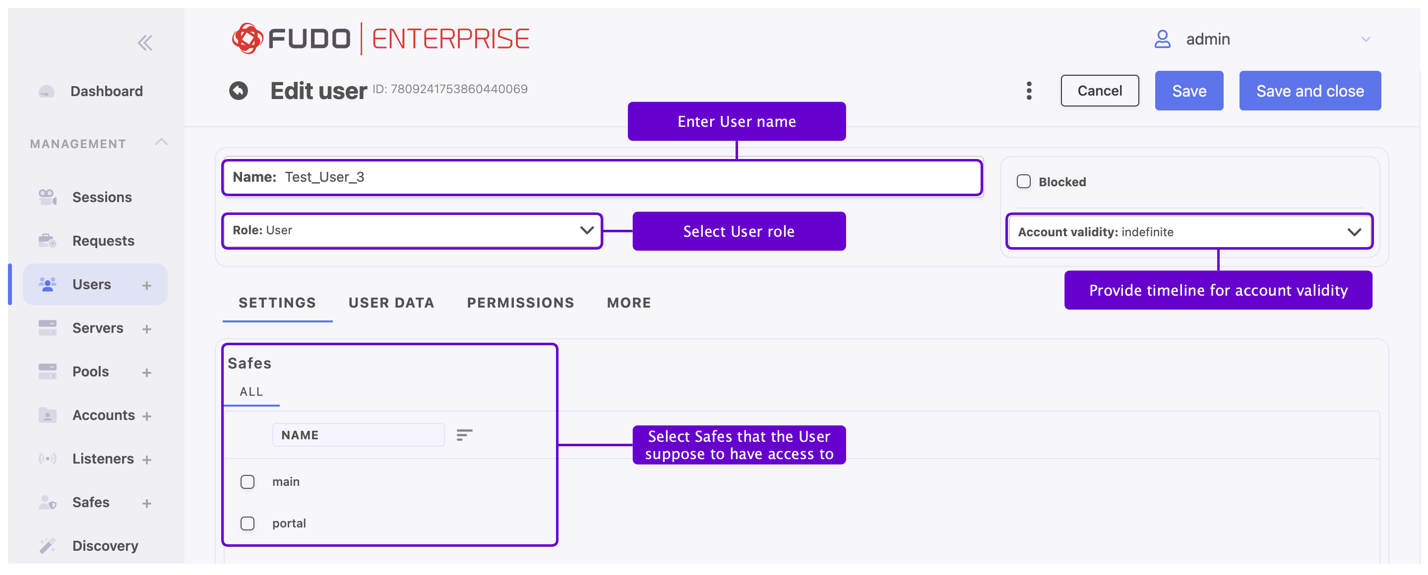 Creating a user — Fudo Enterprise 5.5 - System Documentation