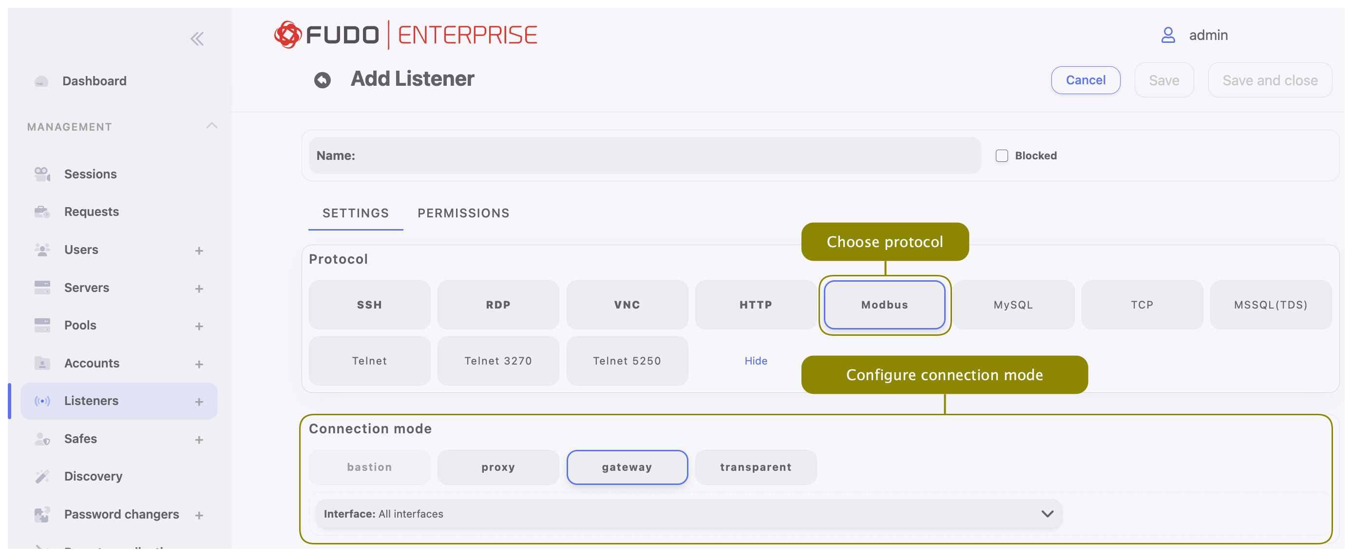 Setting up the Modbus listener — Fudo Enterprise 5.5 - System Documentation
