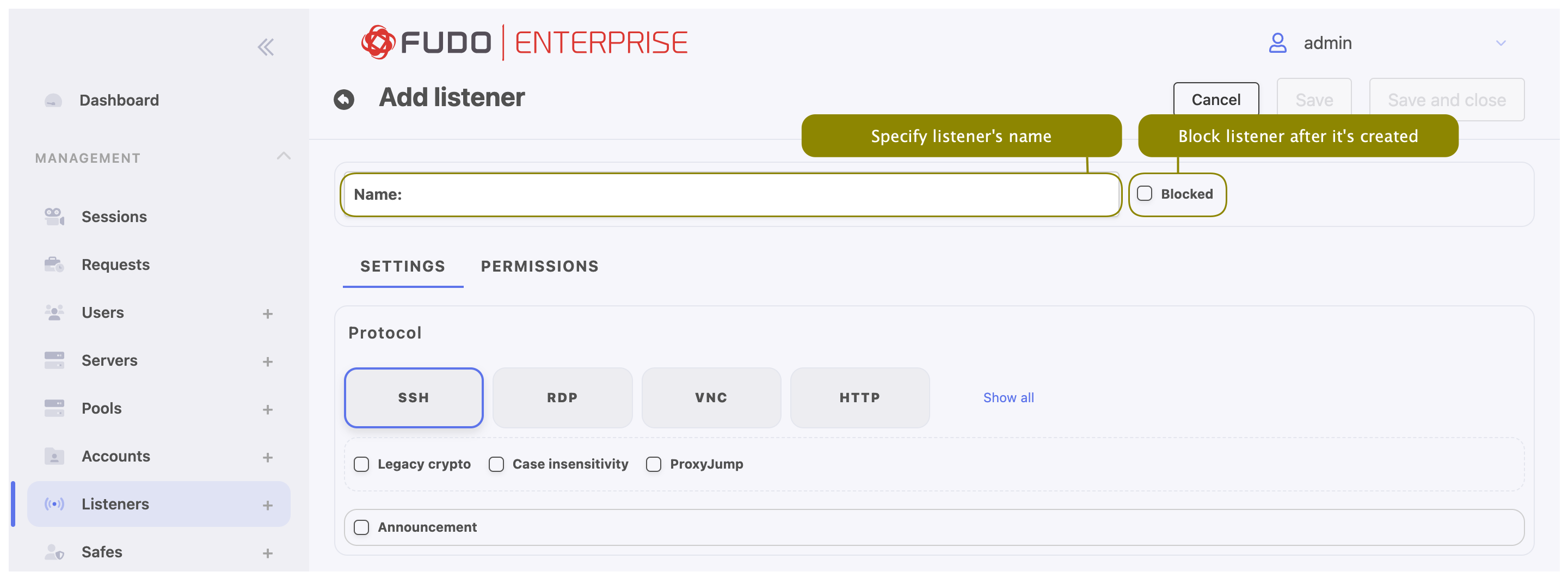Creating a listener — Fudo Enterprise 5.5 - System Documentation