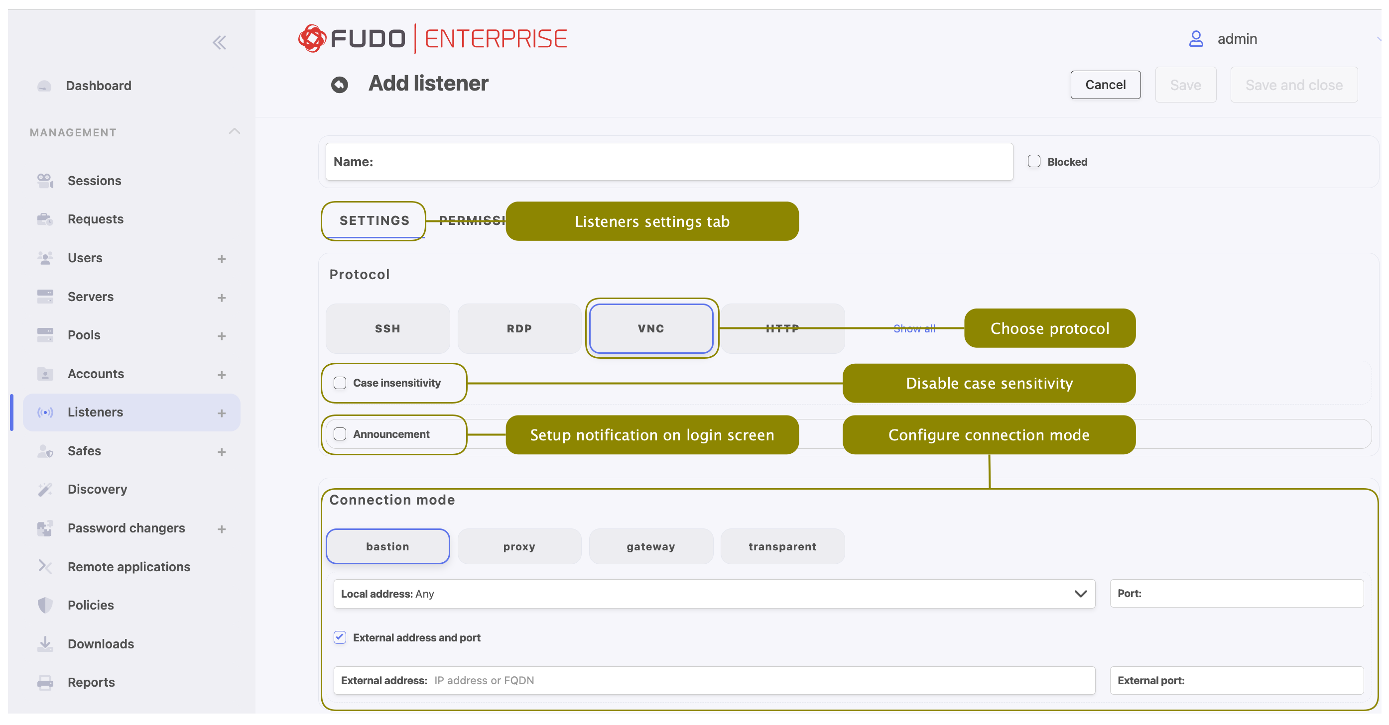 Setting up the VNC listener — Fudo Enterprise 5.5 - System Documentation