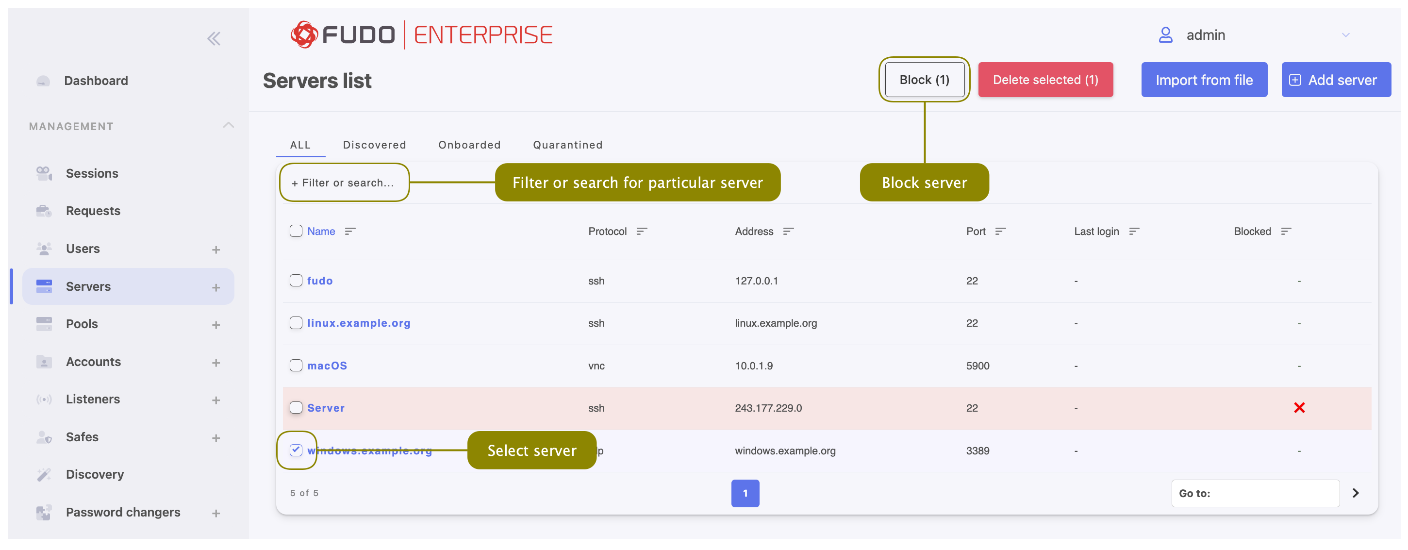 Blocking a server — Fudo Enterprise 5.5 - System Documentation