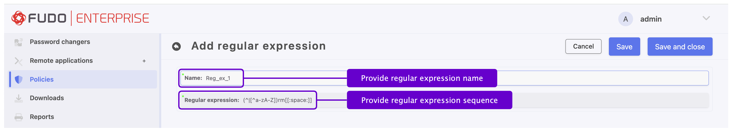 Regular expression-based policy — Fudo Enterprise 5.6 - System Documentation