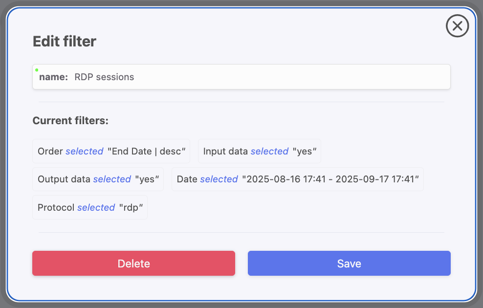 Filtering Sessions — Fudo Enterprise 5.6 - System Documentation