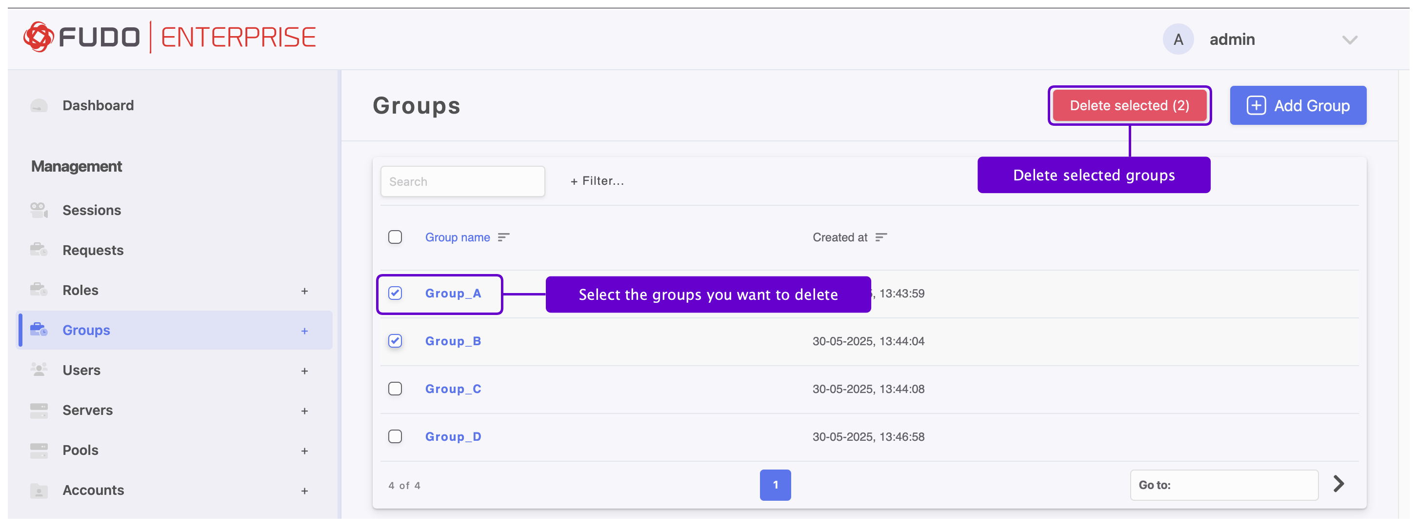 Deleting Groups — Fudo Enterprise 5.6 - System Documentation