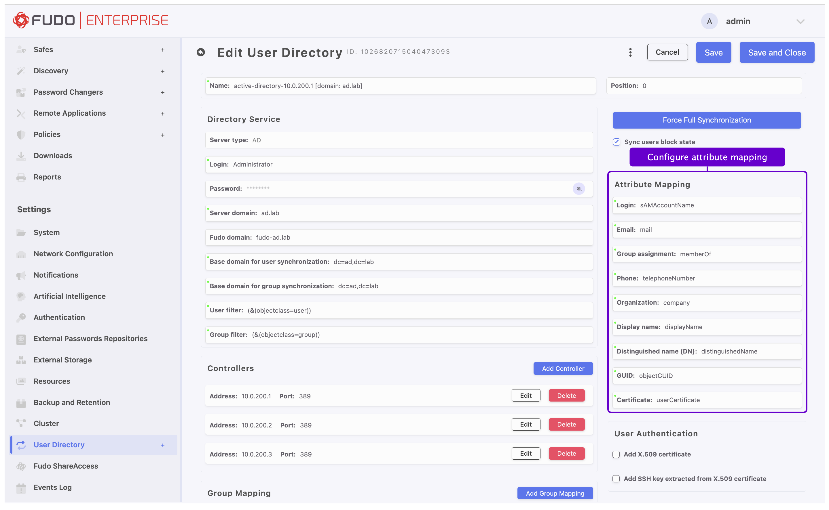 Users Synchronization - User Directory — Fudo Enterprise 5.6 - System ...