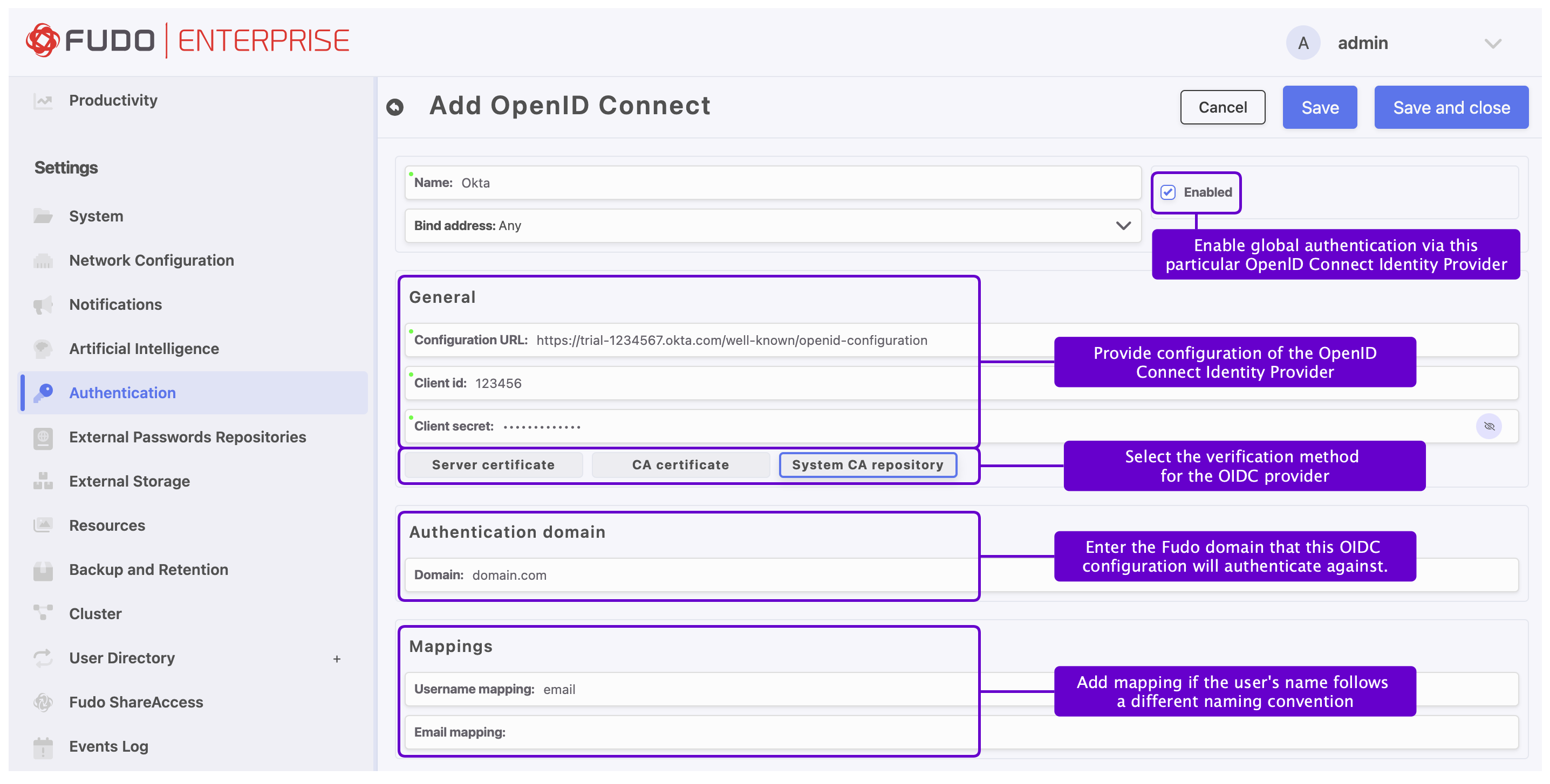 OpenID Connect authentication definition — Fudo Enterprise 5.6 - System Documentation